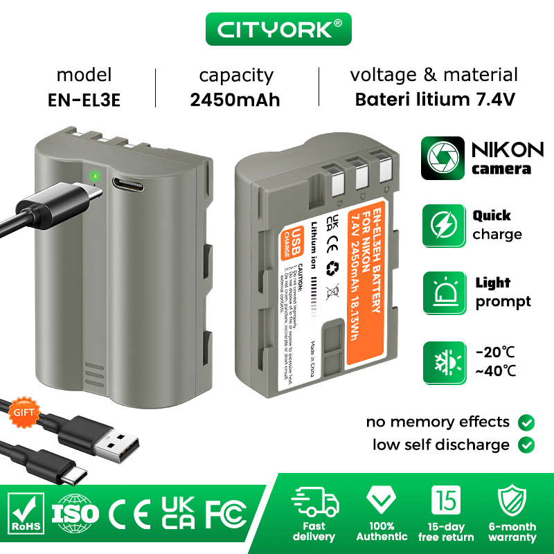 Cityork EN-EL3e EN EL3e EL3a ENEL3e Battery With USB Type-C interface ...