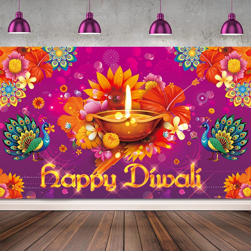 7x5ft Happy Diwali Photography Backdrop Deepavali Peacock Flower