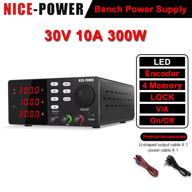 NICE-POWER DC Laboratory 30V 10A Lab Power Supply Adjustable 4Digits ...
