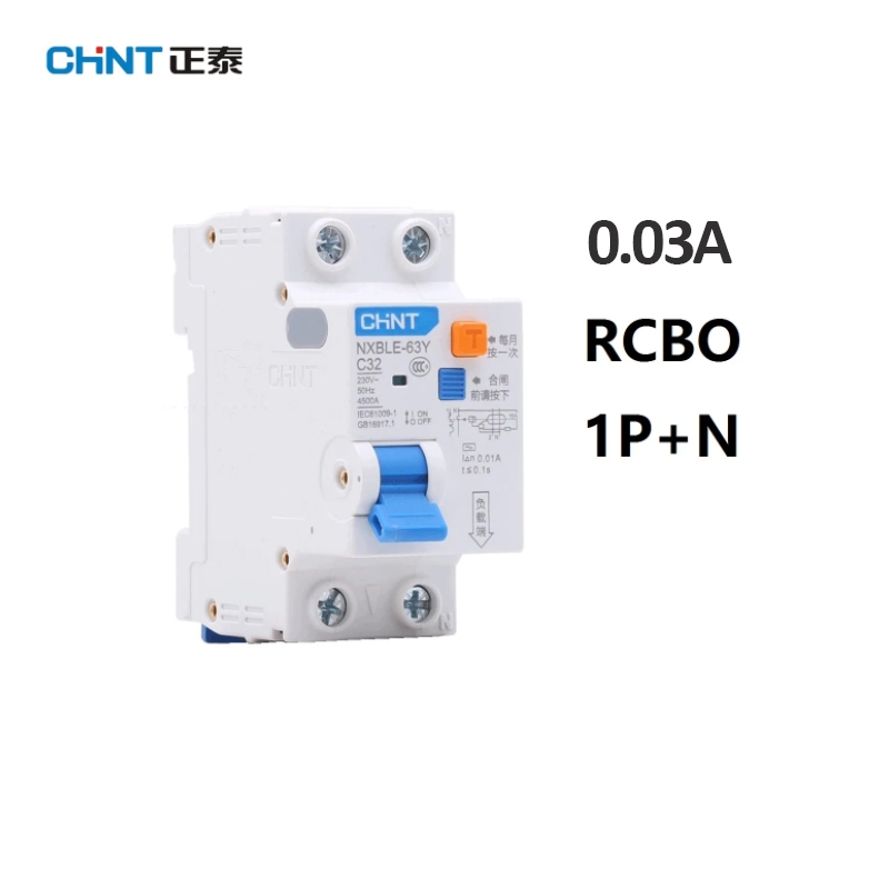 CHINT NXBLE-63Y 6A 10A 16A 32A 63A 30MA 0.03A RCBO 1P+N 230V Residual current Circuit breaker ...