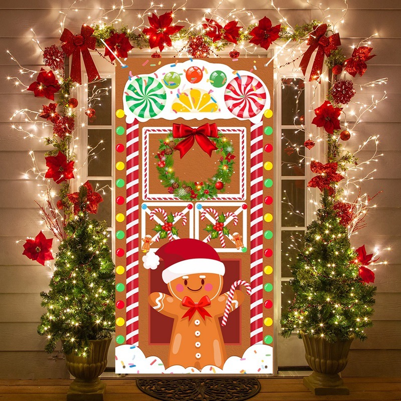 Christmas Gingerbread Man Door Hanging Banner Christmas Wreath Candy ...