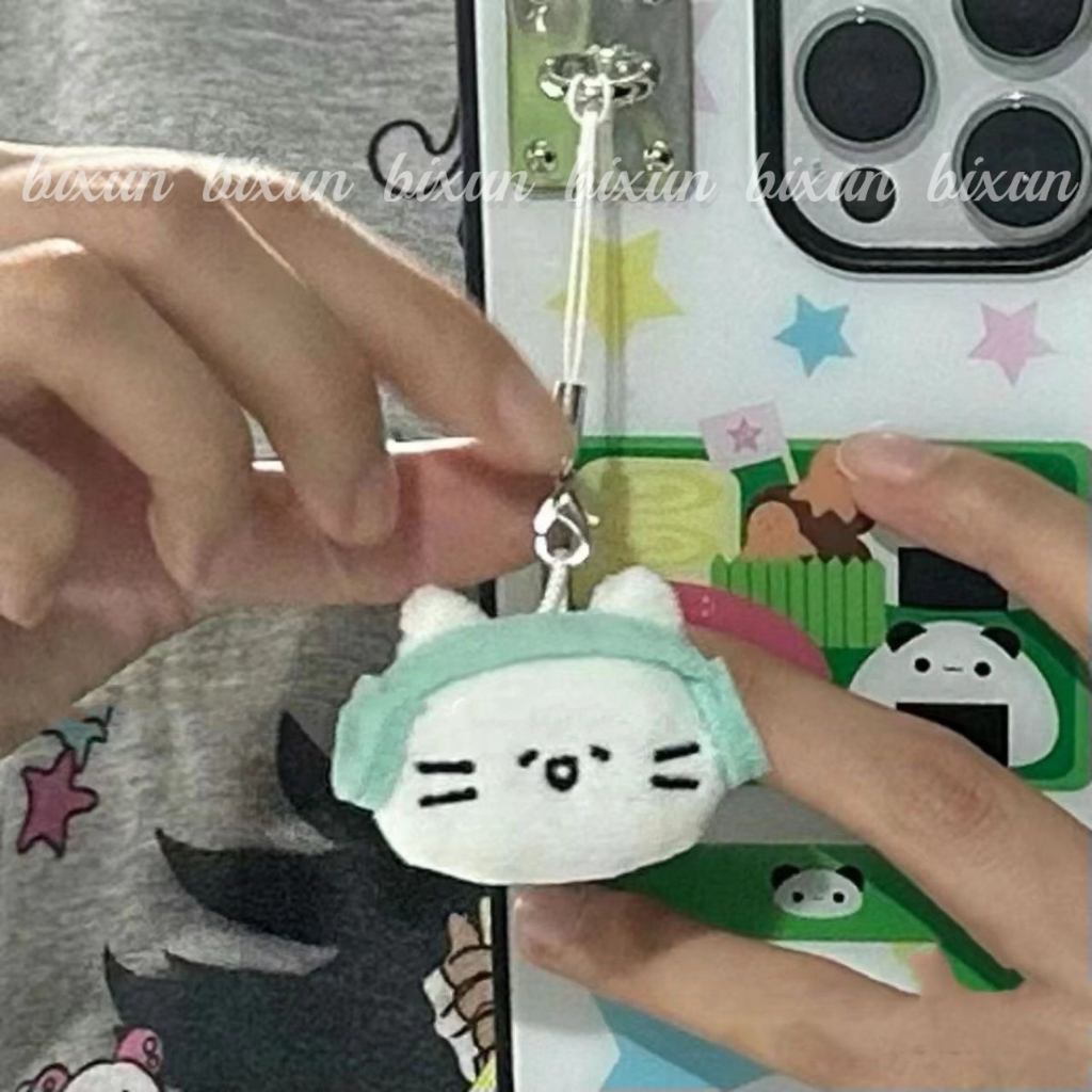 Cute Cartoon Headset Cat Phone Chain Pendant Plush Earphone Kitty Doll ...