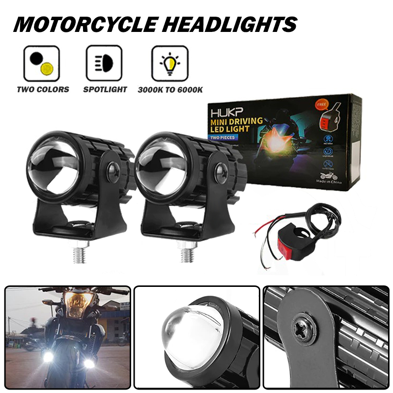 HUKP Motorcycle Universal LED Mini Driving Lights Headlight Spotlights ...