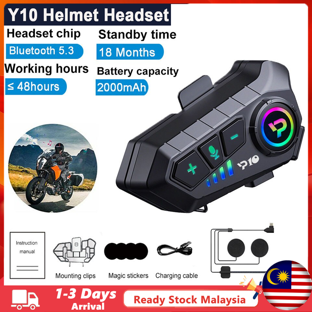 (Malaysia Stock) Y10 Motorcycle Helmet Headset Bluetooth 5.3 EDR ...
