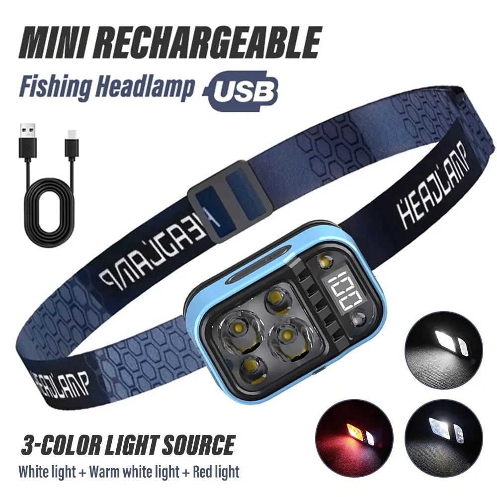 Fishing light led lampu kepala head lamp hiking headlight with Sensor ...