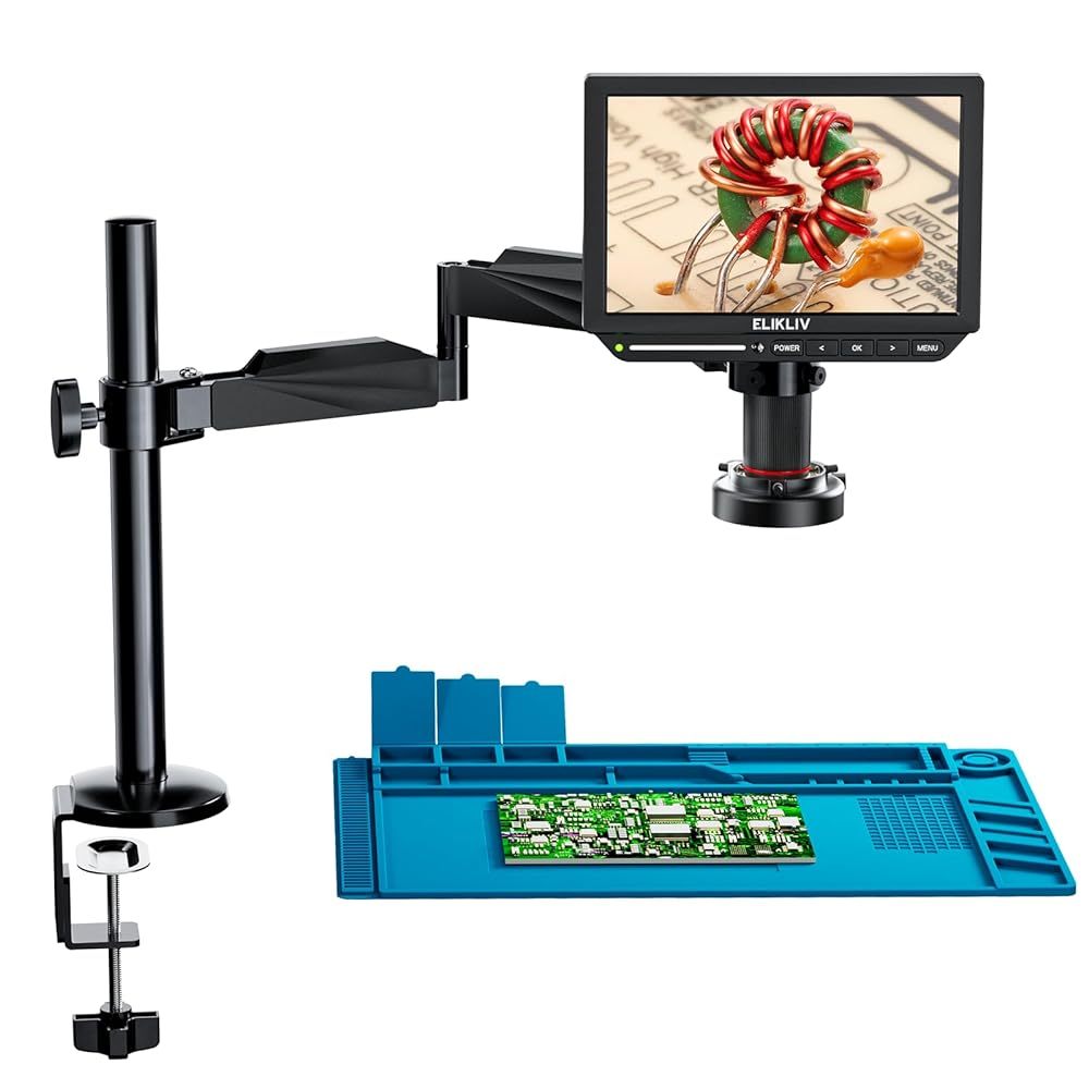 Elikliv 10.1" Extension Arm HDMI Coin Microscope EM4K Flex 4K Soldering ...