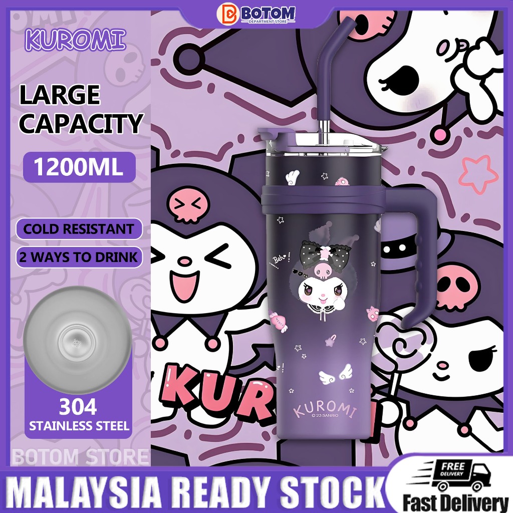 [24H Shipping] BOTOM 1200ML Kuromi Straw Water Bottle Botol Air Tahan Sejuk Kuromi Cute Thermos ...