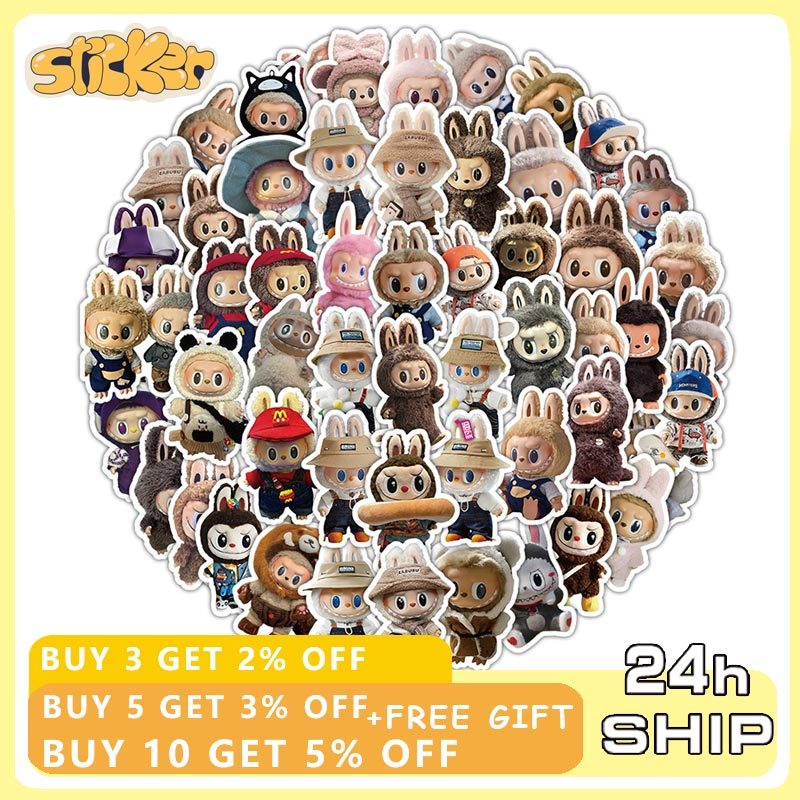 62PCS Labubu Cute Monster Cartoon Stickers DIY Diary Luggage Scrapbook ...