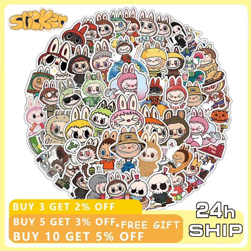 53pcs Cute Labubu Doll Stickers DIY Laptop Cup Luggage Scrapbook Toys ...