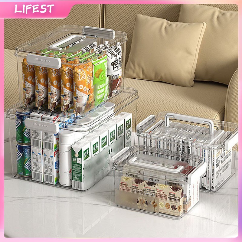 Multipurpose Storage Box with Lid&Handle Transparent Organizer Basket ...