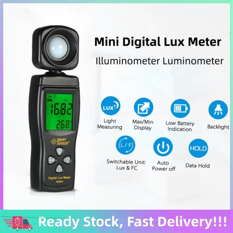 【IN STOCK】 SMART SENSOR Mini Digital Lux Meter LCD Display Handheld Illuminometer Luminometer ...