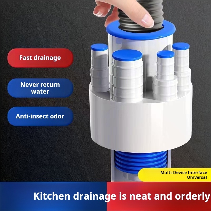 Kitchen drain pipe tee, vegetable basin drainage, anti odor sealing ...
