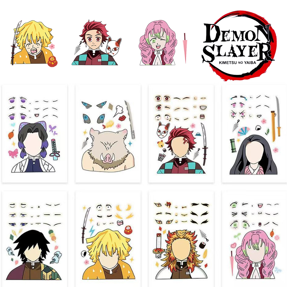 MUYA 8 Sheets/Set Demon Slayer Anime Stickers Make a Face Puzzle ...