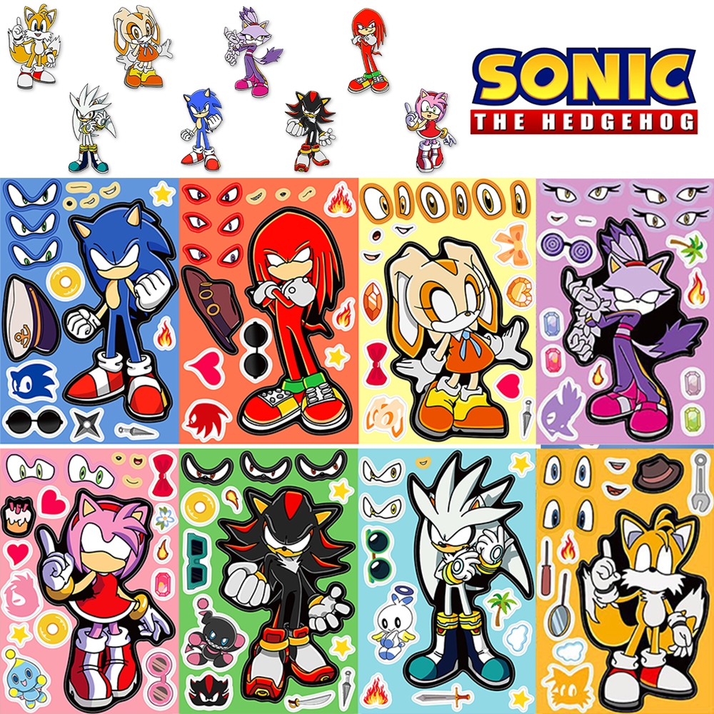 MUYA 8 Sheets/Set Sonic The Hedgehog Stickers Waterproof Make a Face ...