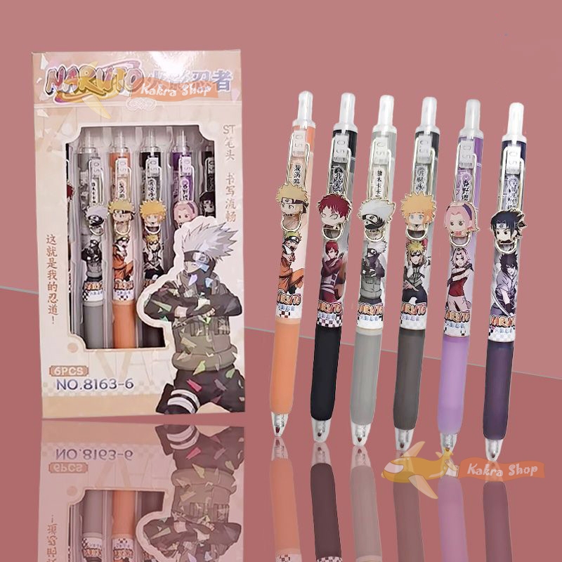6pcs Naruto Unisex Pen Anime Kakashi Sasuke Sakura Writing Gel Pen ...
