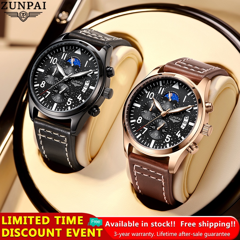 Zunpai Watch for Mens Original Waterproof Leather Strap Business Sports ...