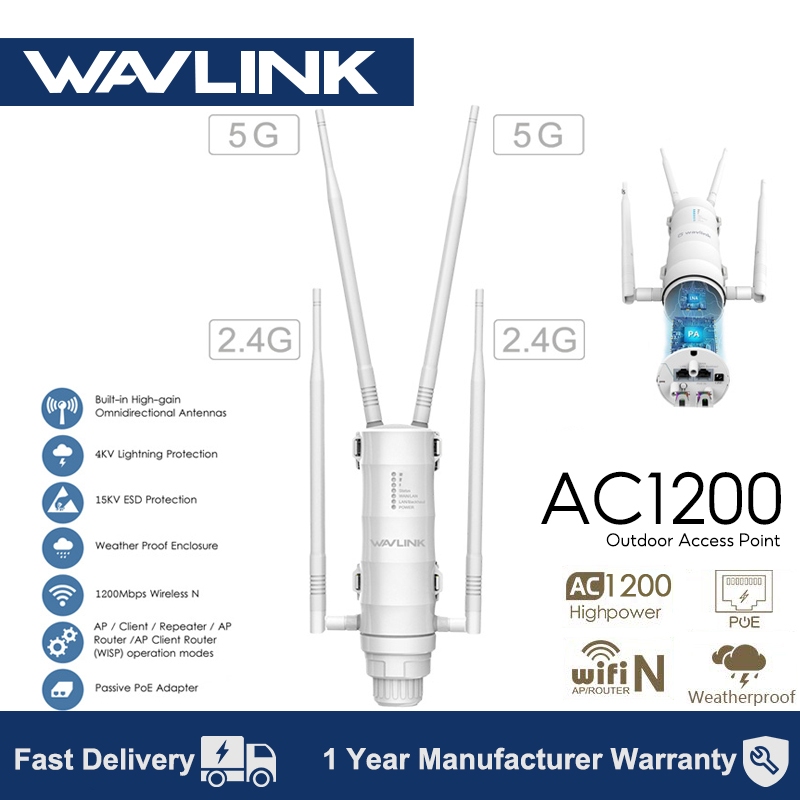 Wavlink AC1200 Wifi Extender Outdoor Access Point/Repeater Dual Band ...