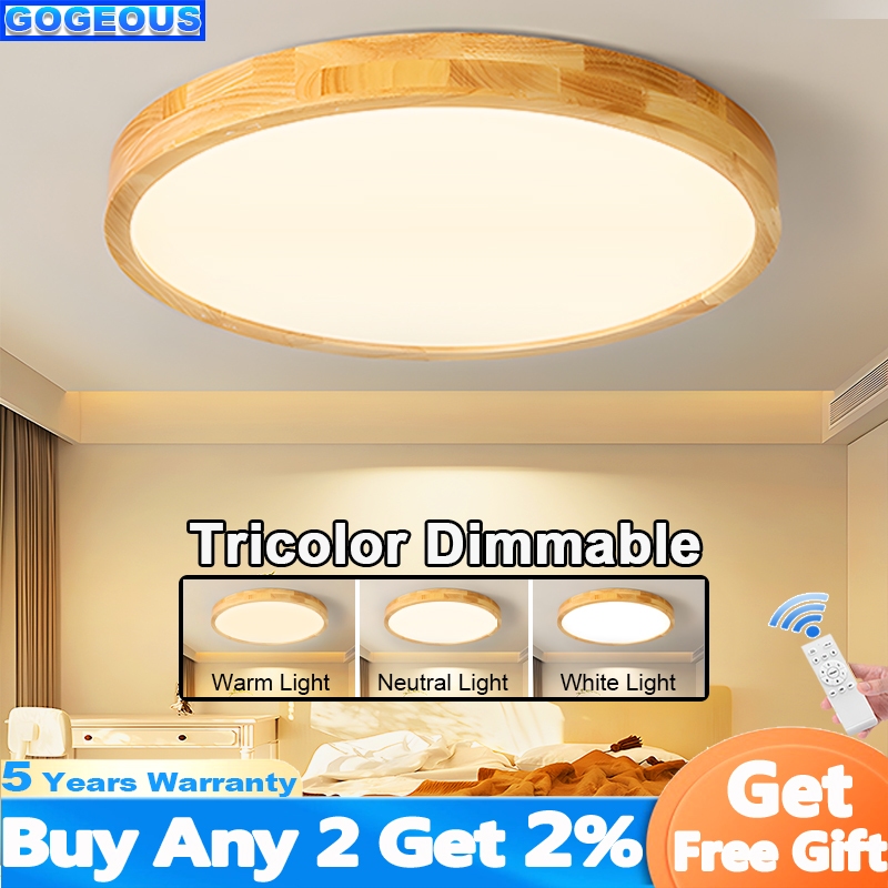 23/30/40/50cm Solid Wooden LED Ceiling Light Nordic Remote Control ...