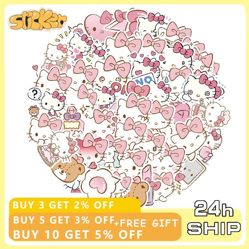 50PCS Cute Pink Hello Kitty Anime Stickers DIY Luggage Guitar Laptop ...