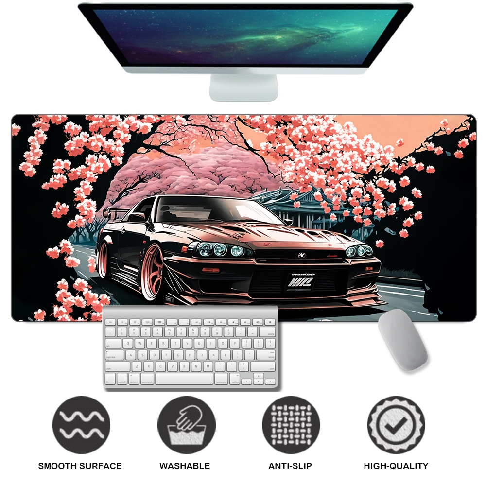 Nissan Skyline GTR Desk Mat, XXL Gaming Mouse Pad, Cherry Blossoms with ...