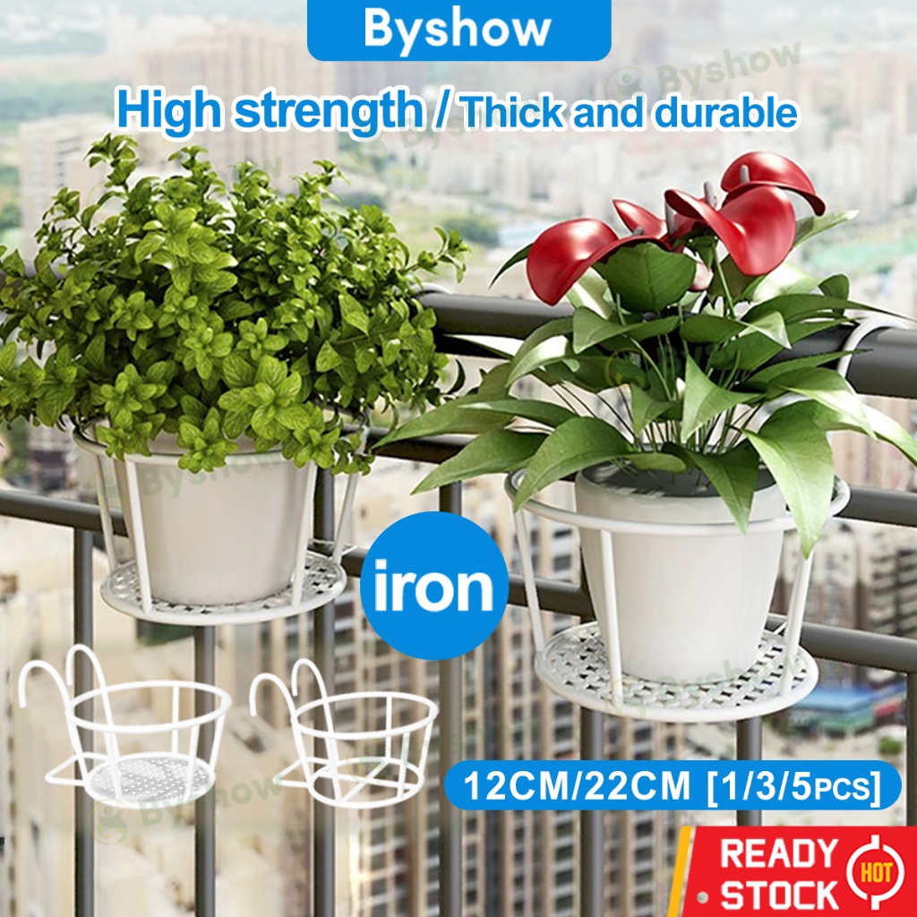 【Byshow】Balcony Wrought Iron Flower Pot Rack Wall Hanging Planter Box ...