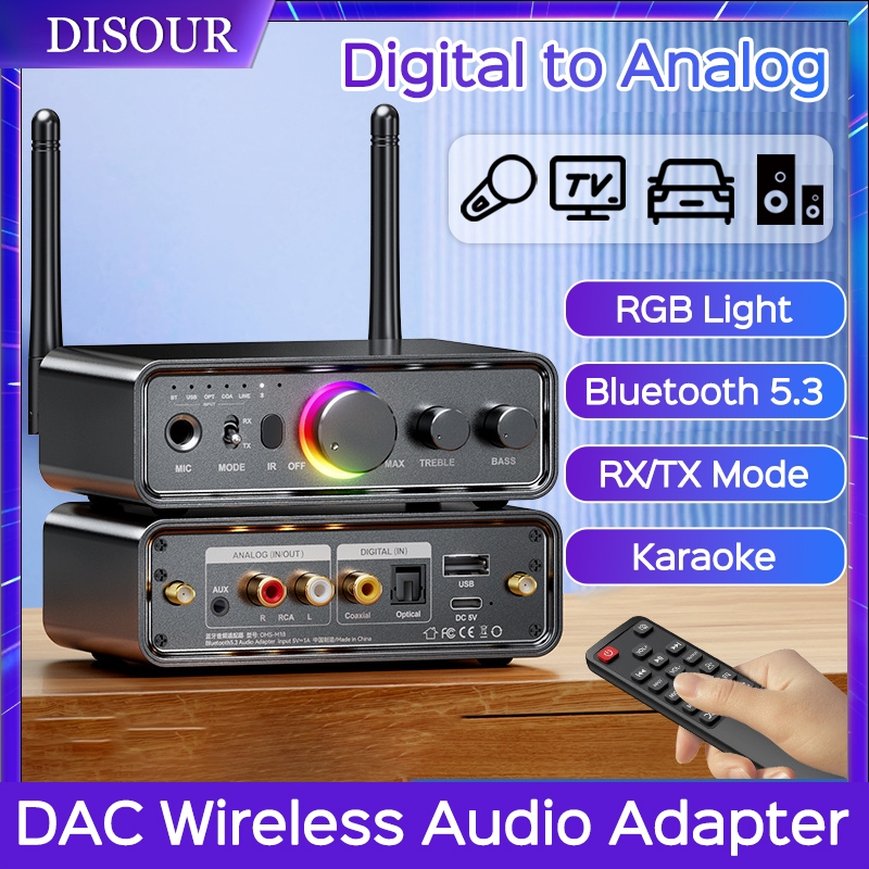 DISOUR DAC Bluetooth 5.3 Bass Receiver Transmitter With Remote Control ...