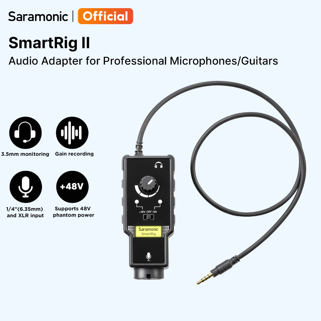 Saramonic SmartRig II 3.5mm TRRS Professional Audio Interface with XLR Mic 1/4 Guitar Adapter ...