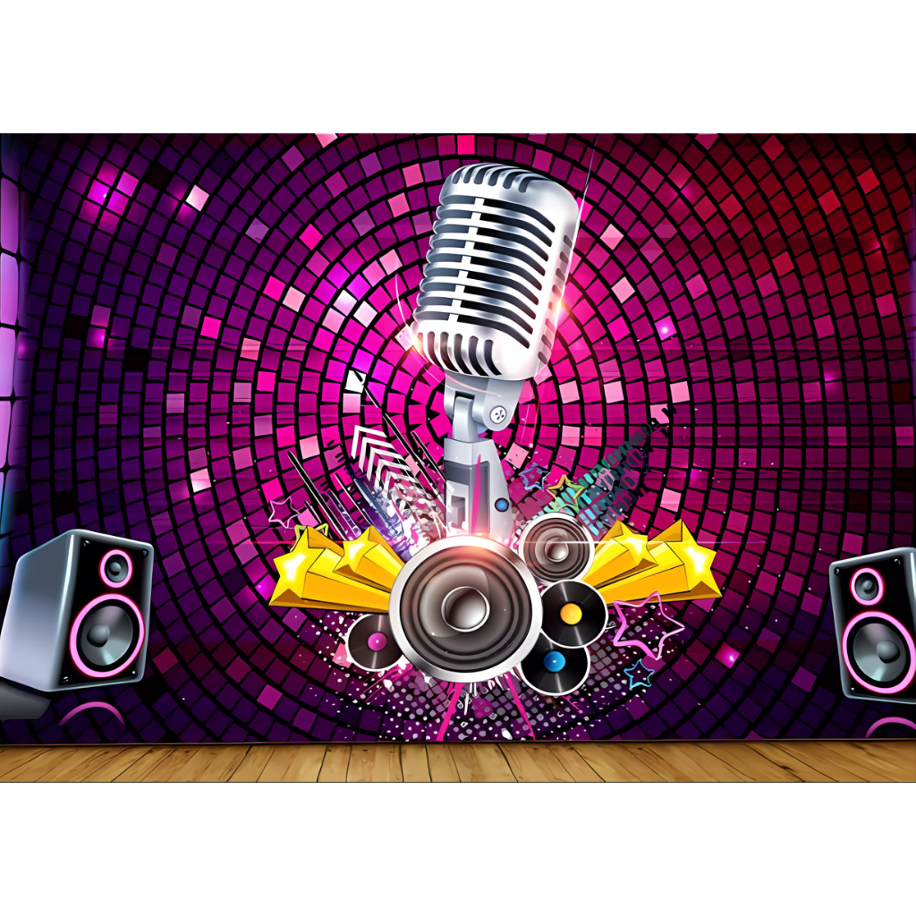 7x5ft Karaoke Photography Backdrop Wood Floor Microphone Sound Background Themed Party Photo ...