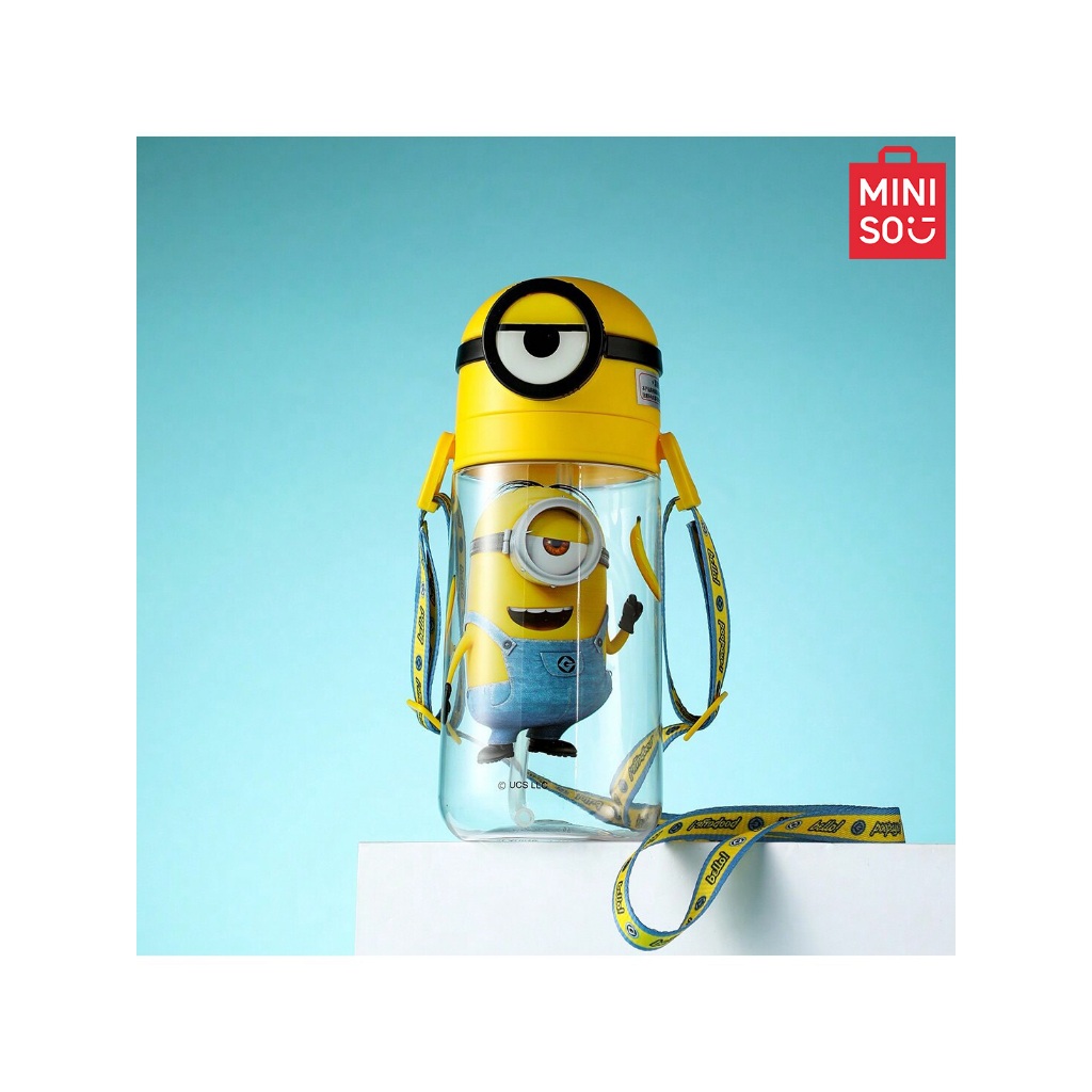 MINISO Minions Collection Plastic Water Bottle with Straw and Shoulder ...