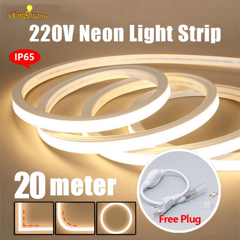 【Free EU Plug】220V LED Neon Light Strip 3M/5M/10M/20M IP65 Waterproof ...