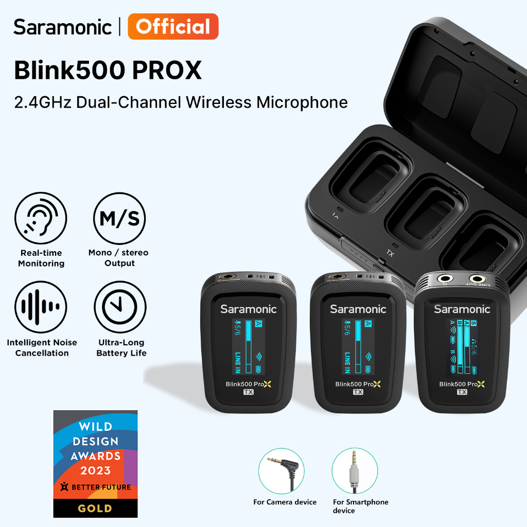 Saramonic Blink500 ProX B2/B1 Wireless Microphone System with Charging Case 2.4GHz Lapel ...