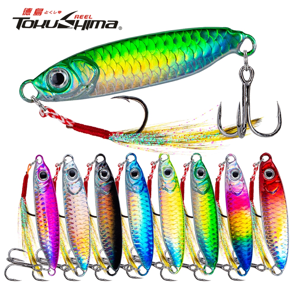 1Pcs 7g/10g/15g/20g/25g/30g Mancing Jigging Umpan Metal Slow Jig 8Colors Heavy Sinking BaitS 3D ...