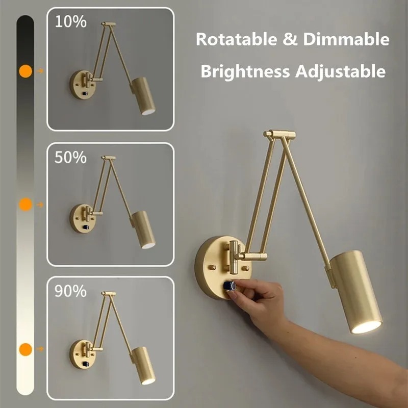 Led Dimmable Wall Lamp Bedroom Bedside Reading Light Folding Telescopic ...