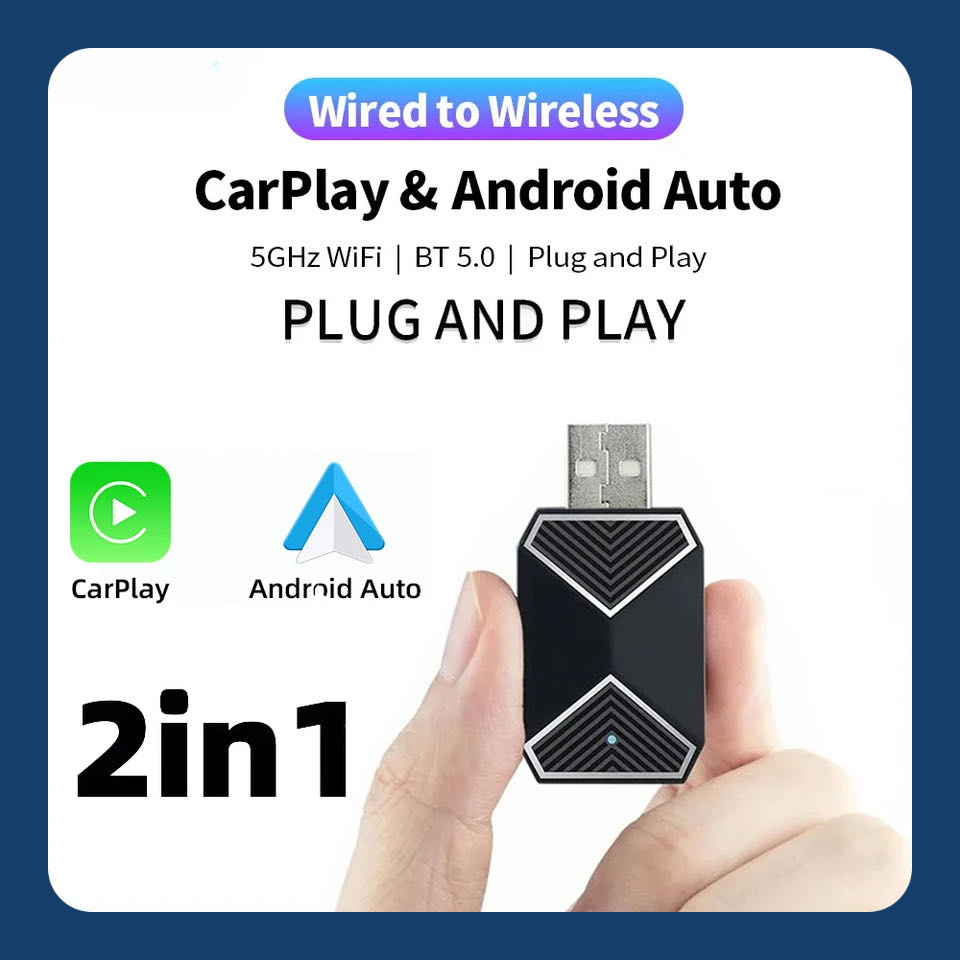 2in1 Mini Ai Box Plug and Play Wired to Wireless CarPlay/Android Auto ...