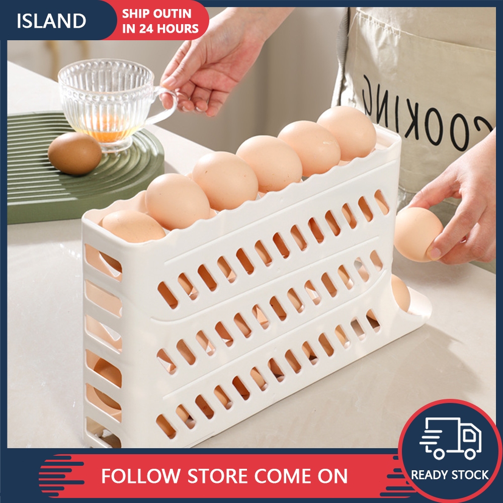 【ISLAND 】30 Grid Multi Layer Egg Storage Auto Rolling Egg Tray Storage ...