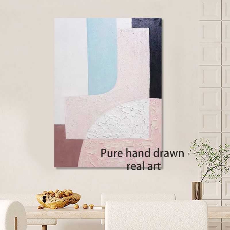 100% Pure Hand-Painted Oil Painting Pink Geometric Abstract Paintings ...
