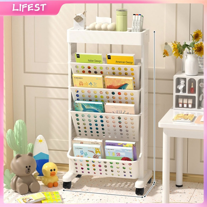5 Layers Simple Movable Book Shelf on Wheels Bookshelf Movable Floor ...