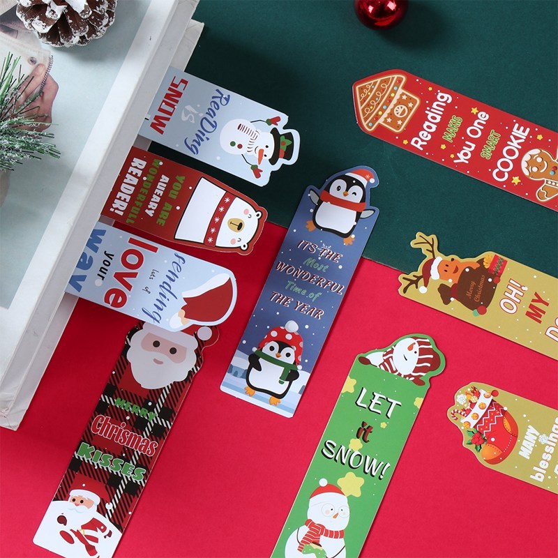 60Pcs 14*4CM Santa Claus Merry Christmas Bookmark Bulk For Kids Snowman ...