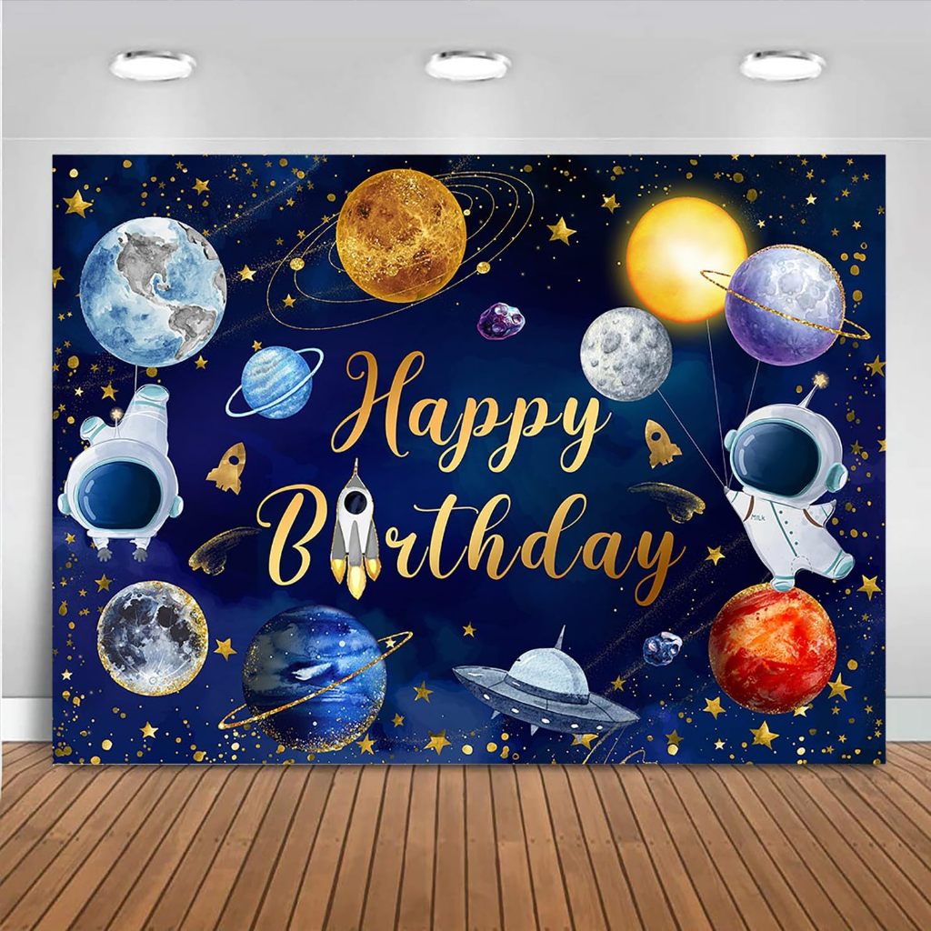 Outer Space Birthday Backdrop Kids Astronaut Rocket Planet Birthday ...