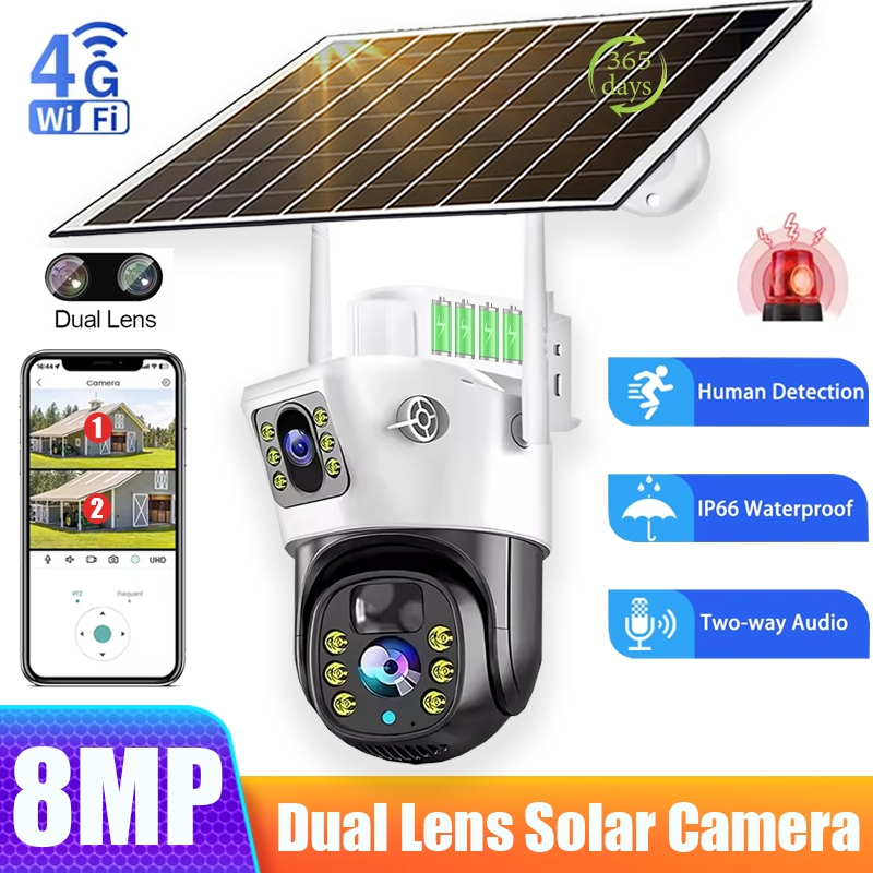 8MP Solar Camera 4G Wireless WiFi Dual Lens CCTV 4K Dual Screen ...