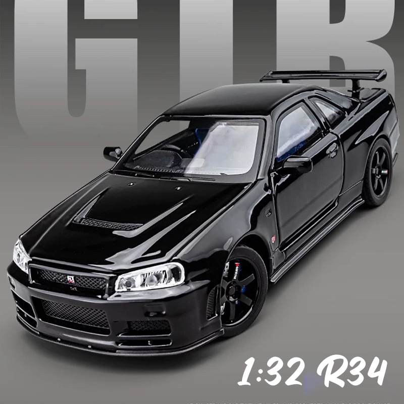 【RUM】1:32 Scale Nissan GTR R34 Alloy Car Model Light & Sound Effect ...
