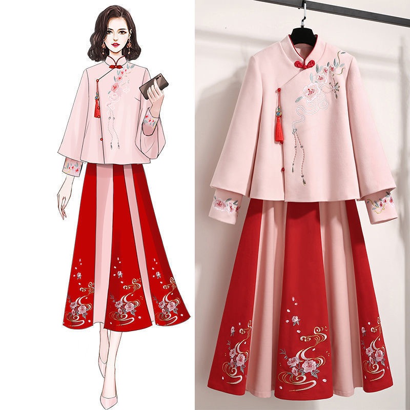 M-4XL Cheongsam Dress Set Chinese Traditional Long Sleeve Dresses ...