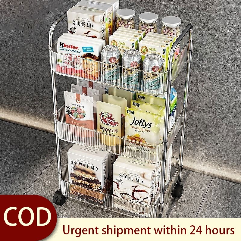 2~4 layer Transparent Trolley Cart Kitchen organizer Bathroom Trolley ...