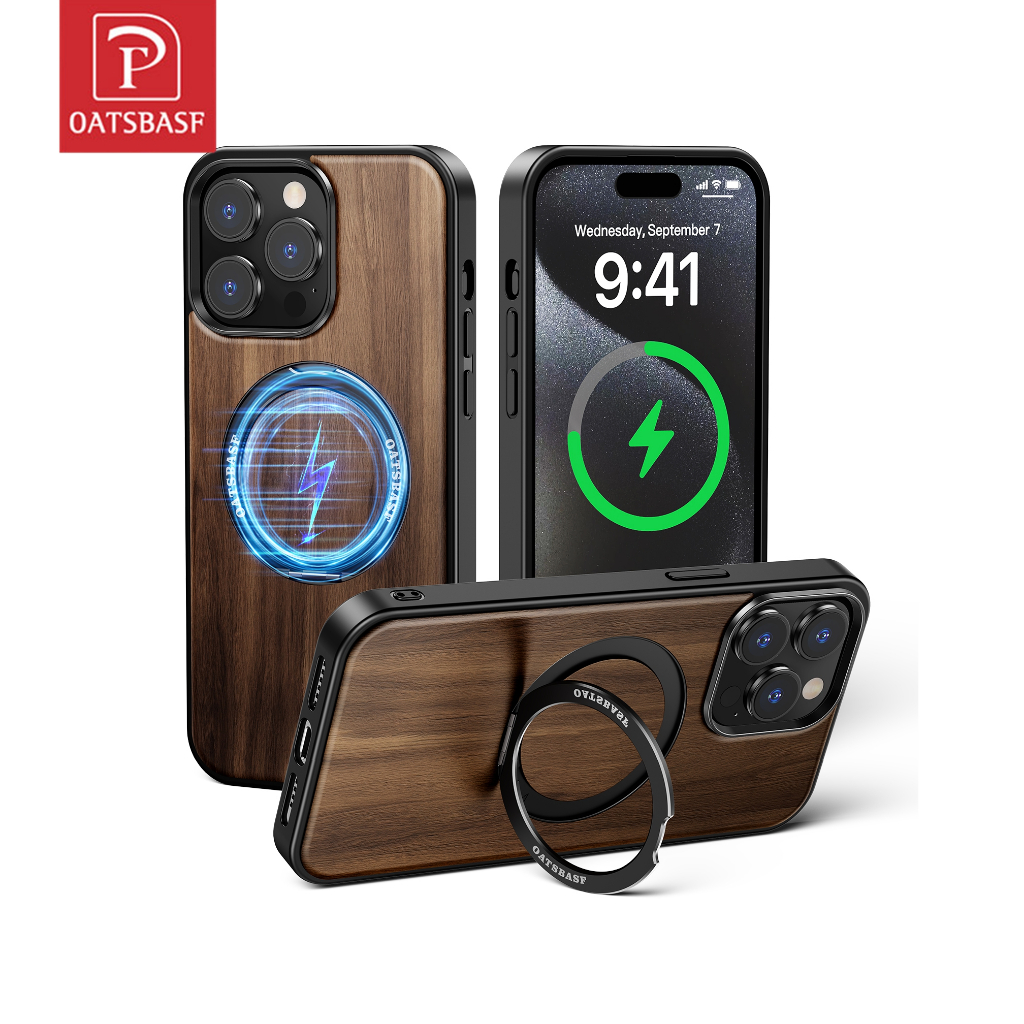 OATSBASF Wooden Backplane Phone Case For iPhone 16 Pro / 16 ProMax /15 ...