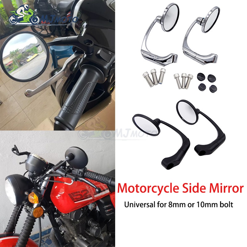 【MJMOTO】Motorcycle Rearview Mirrors With 8/10mm Screws Round Retro ...