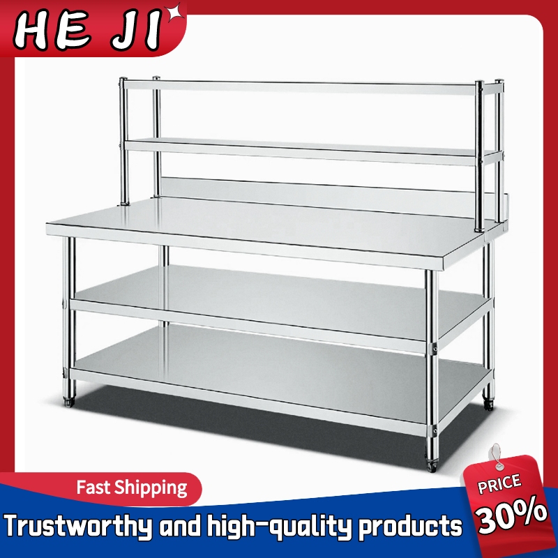 304 stainless steel kitchen workbench double layer backrest storage ...