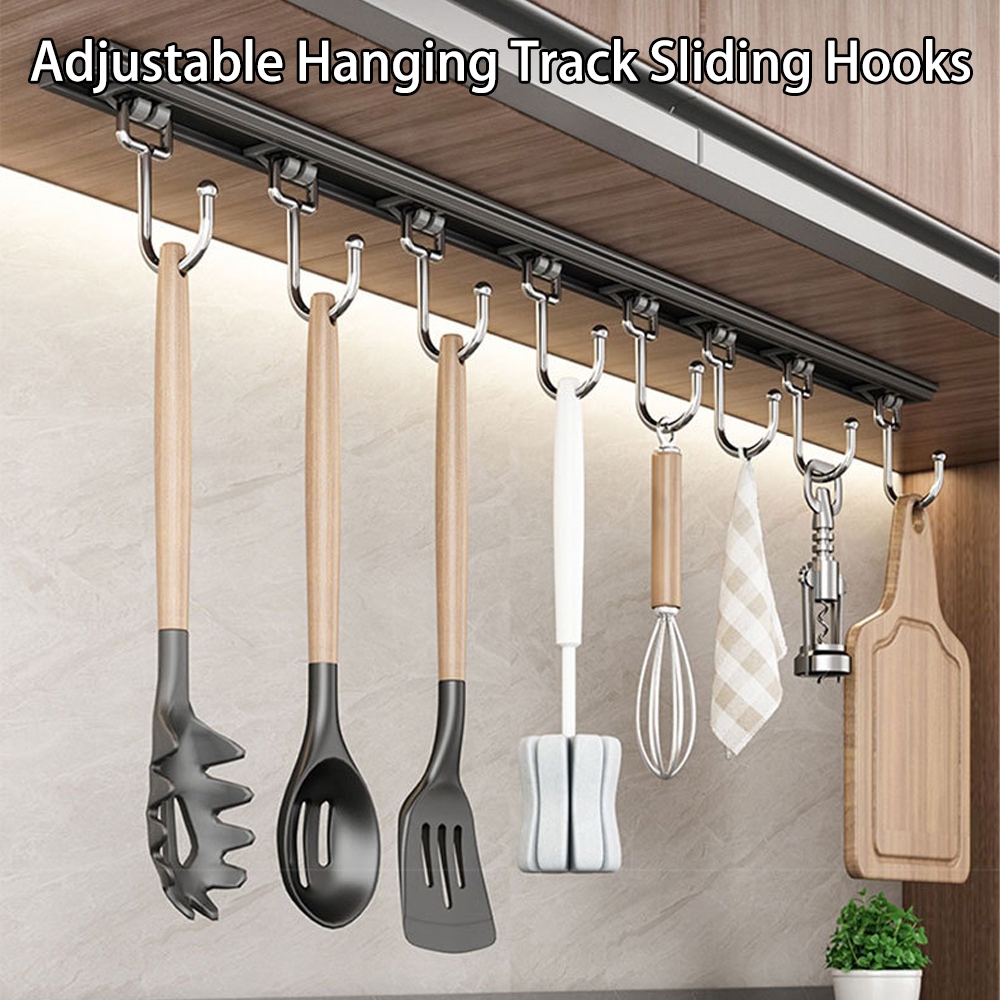 Kitchen Sliding Track Hook No-Punch Sticky Hook Handy Wall Storage ...