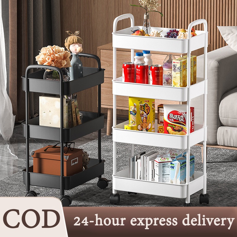 2/3/4 Layer Trolley Cart Organizer Storage Shelf Moving Rack with ...