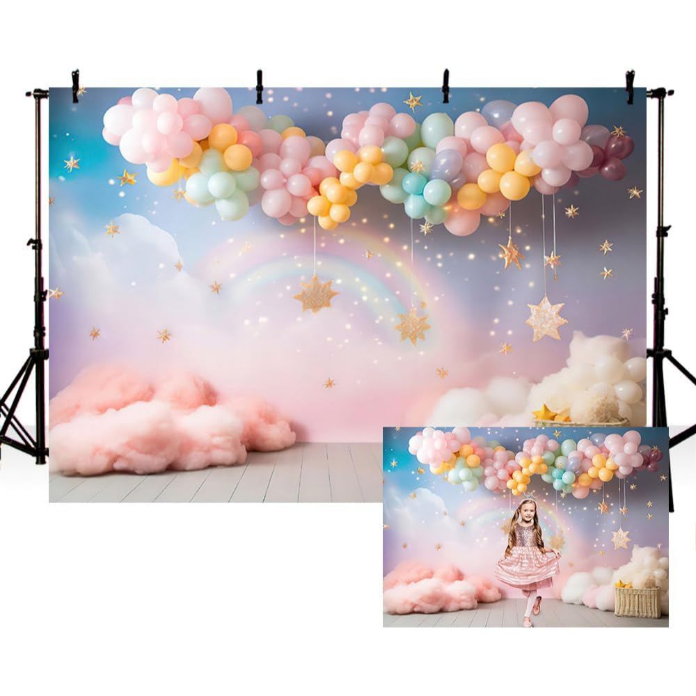 Girl Happy Christening Photography Backdrop Colorful Balloons Cloud ...