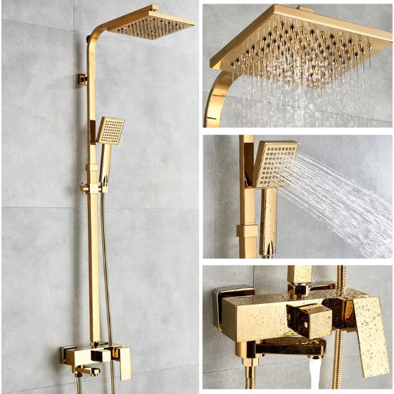 Luxury Gold Shower 3 In 1 Shower Set With Bathroom Water Tap Faucet ...